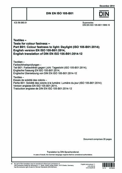 DIN EN ISO 105-B01:2014 - Textiles - Tests for colour fastness - Part ...