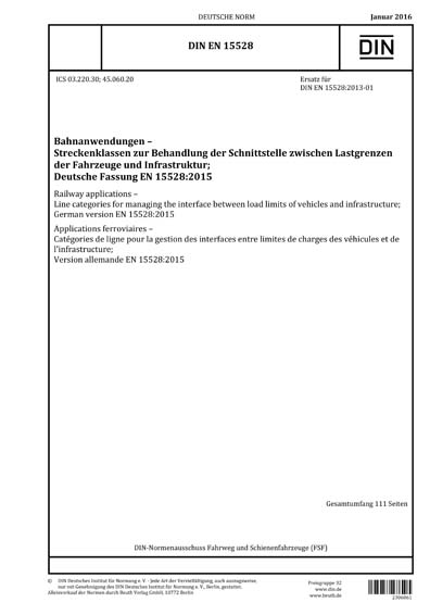 DIN EN 15528:2016 DE - Bahnanwendungen - Streckenklassen zur Behandlung ...