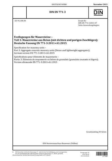 DIN EN 771-3:2015 DE - Festlegungen für Mauersteine - Teil 3 ...