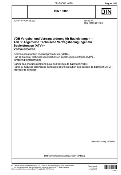 DIN 18303:2015 DE - VOB Vergabe- und Vertragsordnung für Bauleistungen ...