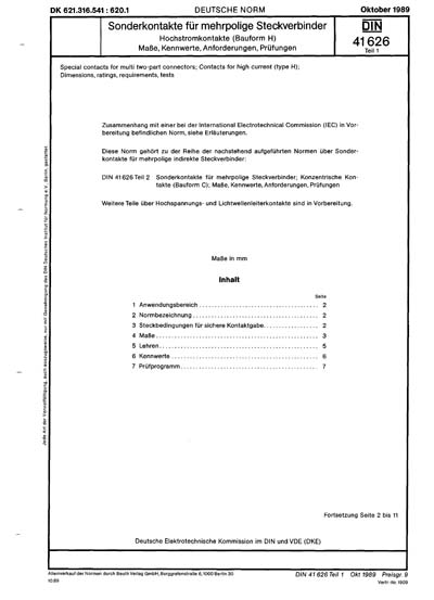 DIN 41626-1:1989 DE - Sonderkontakte für mehrpolige Steckverbinder ...
