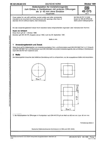 DIN 49075-2:1989 DE - Abdeckplatten für Installationsgeräte zum Einbau ...
