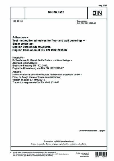 DIN EN 1902:2015 - Adhesives - Test method for adhesives for floor and ...