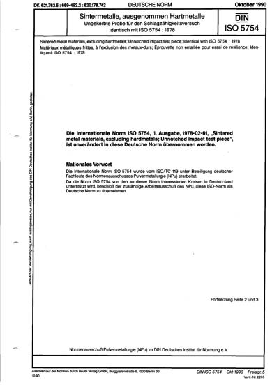 DIN ISO 5754:1990 DE - Sintermetalle, ausgenommen Hartmetalle ...