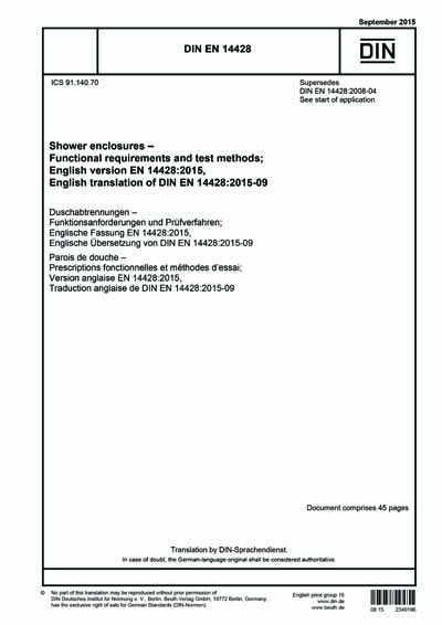 DIN EN 14428:2015 - Shower enclosures - Functional requirements and ...