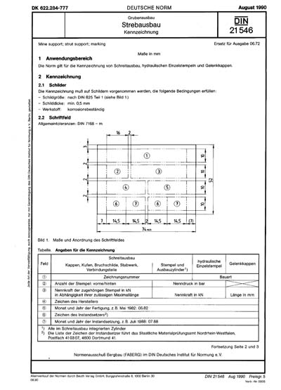 DIN 21546:1990 DE - Grubenausbau; Strebausbau; Kennzeichnung (Foreign ...