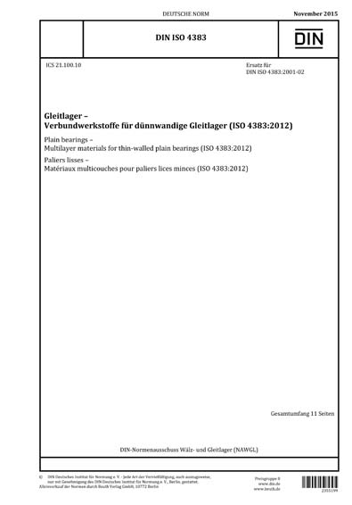 DIN ISO 4383:2015 DE - Gleitlager - Verbundwerkstoffe für dünnwandige ...