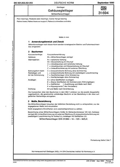DIN 31694:1990 DE - Gleitlager; Gehäusegleitlager; Mittenflanschlager ...