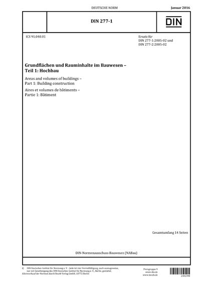 DIN 277-1:2016 DE - Grundflächen und Rauminhalte im Bauwesen - Teil 1 ...
