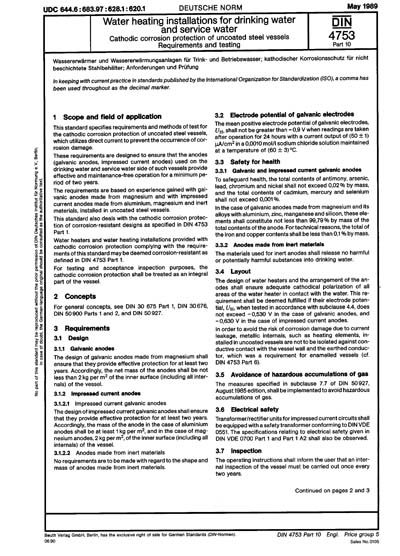 DIN 4753-10:1989 - Water heating installations for drinking water and ...