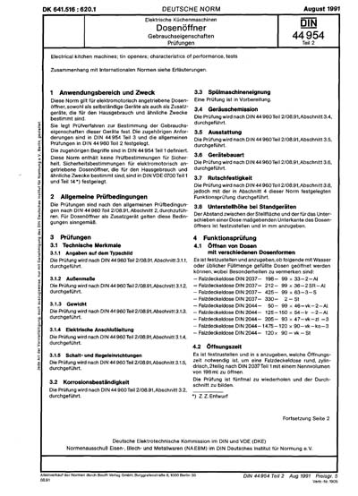 DIN 44954-2:1991 DE - Elektrische Küchenmaschinen; Dosenöffner ...