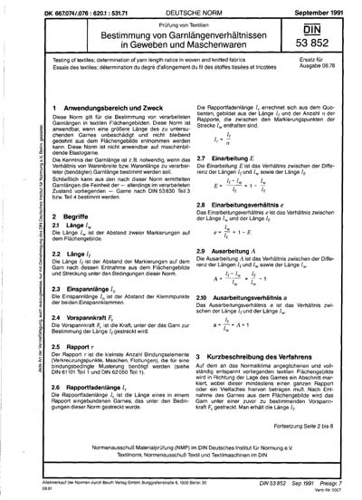 DIN 53852:1991 DE - Prüfung von Textilien; Bestimmung von ...
