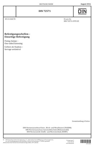 DIN 72571:2016 DE - Befestigungsschellen - Einseitige Befestigung