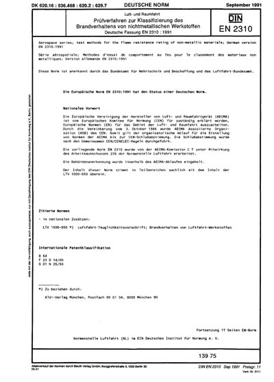DIN EN 2310:1991 DE - Luft- und Raumfahrt; Prüfverfahren zur ...