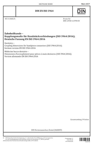 DIN EN ISO 3964:2017 DE - Zahnheilkunde - Kupplungsmaße für ...