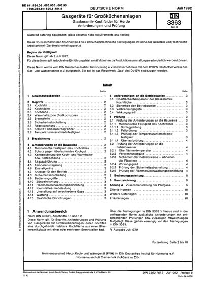 DIN 3363-3:1992 DE - Gasgeräte für Großküchenanlagen; Glaskeramik ...