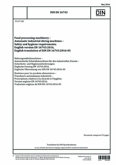 DIN EN 16743:2016 - Food processing machinery - Automatic industrial ...