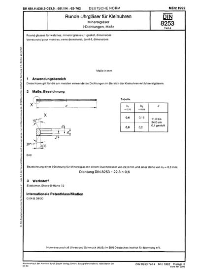 DIN 8253-4:1992 DE - Runde Uhrgläser für Kleinuhren; Mineralgläser; I ...