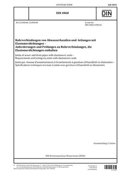 DIN 4060:2016 DE - Rohrverbindungen von Abwasserkanälen und -leitungen ...