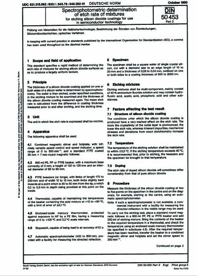 DIN 50453-2:1990 - Spectrophotometric determination of etch rate of ...
