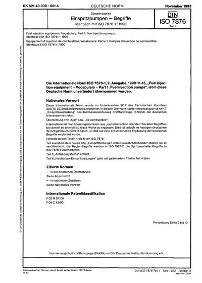 DIN ISO 7876-1:1993 DE - Dieselmotoren; Einspritzpumpen; Begriffe ...