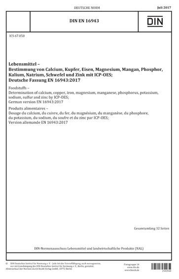 DIN EN 16943:2017 DE - Lebensmittel - Bestimmung von Calcium, Kupfer ...