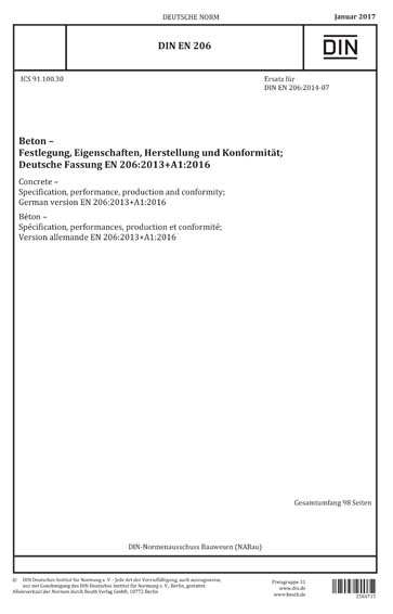 DIN EN 206:2017 DE - Beton - Festlegung, Eigenschaften, Herstellung und ...