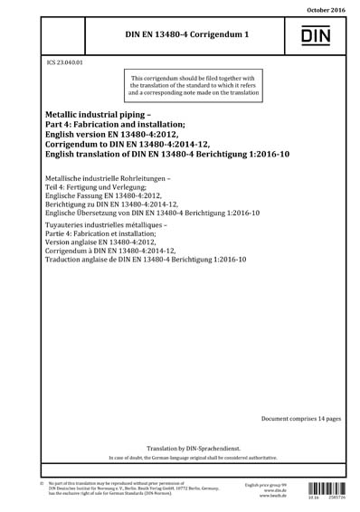 DIN EN 13480-4 Berichtigung 1:2016 - Metallic industrial piping - Part ...