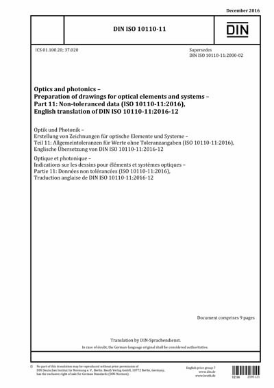 DIN ISO 10110-11:2016 - Optics and photonics - Preparation of drawings ...
