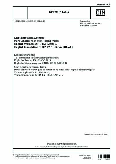 DIN EN 13160-6:2016 - Leak detection systems - Part 6: Sensors in ...