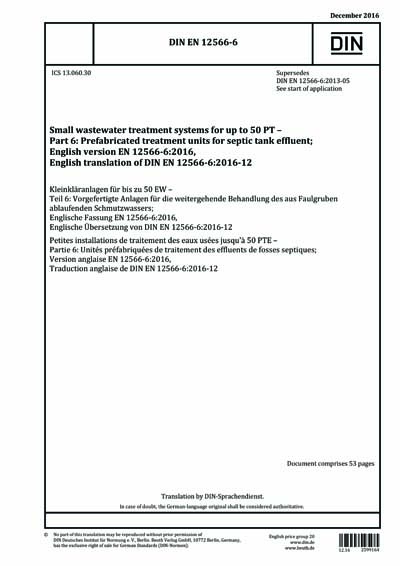 DIN EN 12566-6:2016 - Small wastewater treatment systems for up to 50 ...