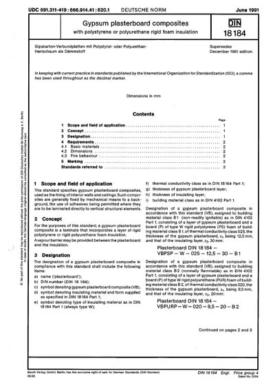 DIN 18184:1991 - Gypsum plaster boards with polystyrene or polyurethane ...