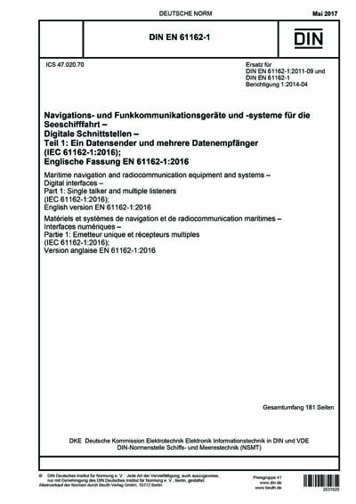 DIN EN 61162-1:2017 - Maritime navigation and radiocommunication ...