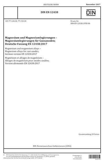 DIN EN 12438:2017 DE - Magnesium und Magnesiumlegierungen ...