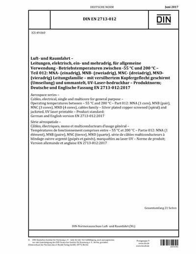 DIN EN 2713-012:2017 - Aerospace series - Cables, electrical, single ...