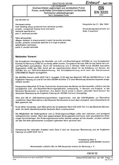DIN EN 3225-2:1994 - Aerospace series; heat resisting alloys produced ...