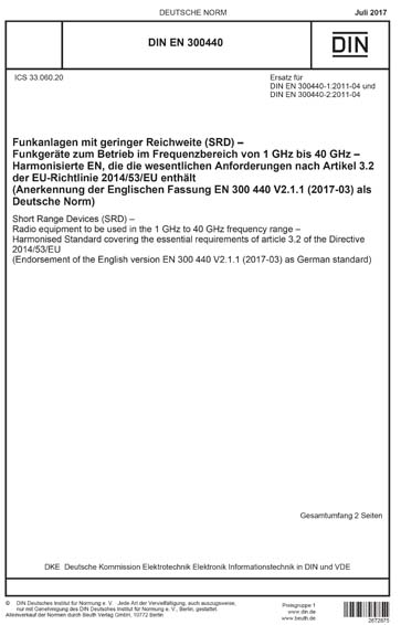 DIN EN 300440:2017 DE - Funkanlagen mit geringer Reichweite (SRD ...