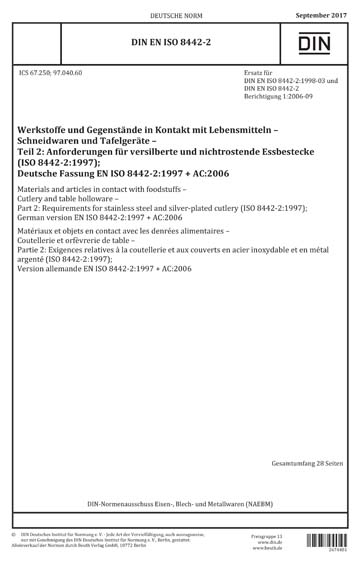 DIN EN ISO 8442-2:2017 DE - Werkstoffe und Gegenstände in Kontakt mit ...