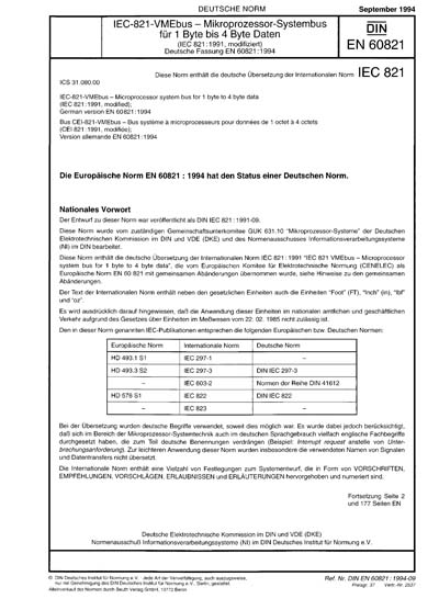 DIN EN 60821:1994 DE - IEC-821-VMEbus - Mikroprozessor-Systembus für 1 ...