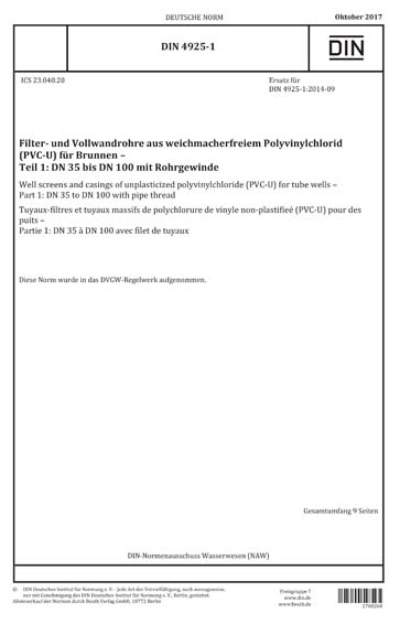 DIN 4925-1:2017 DE - Filter- und Vollwandrohre aus weichmacherfreiem ...
