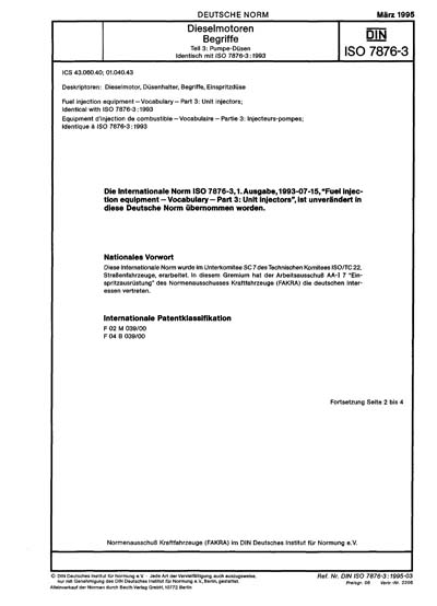 DIN ISO 7876-3:1995 DE - Dieselmotoren - Begriffe - Teil 3: Pumpe-Düsen ...