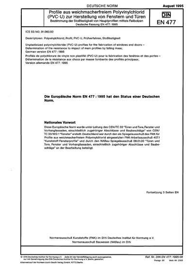DIN EN 477:1995 DE - Profile aus weichmacherfreiem Polyvinylchlorid ...