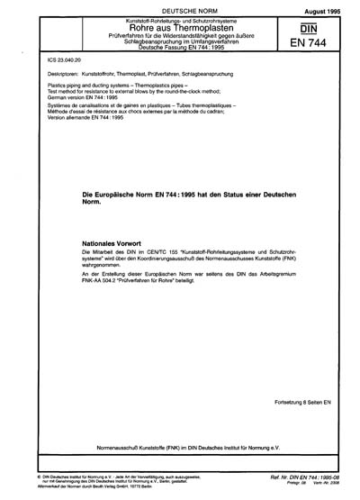 DIN EN 744:1995 DE - Kunststoff-Rohrleitungs- und Schutzrohrsysteme ...