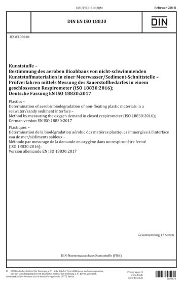 DIN EN ISO 18830:2018 DE - Kunststoffe - Bestimmung des aeroben ...