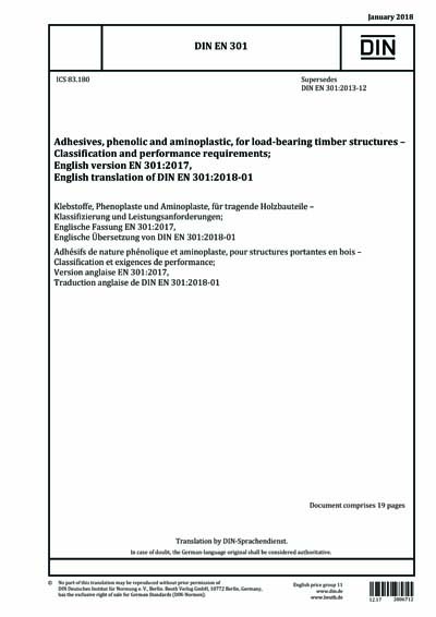DIN EN 301:2018 - Adhesives, phenolic and aminoplastic, for load ...