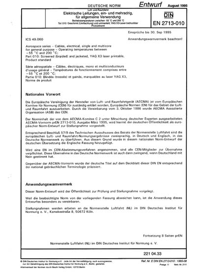 DIN EN 2713-010:1995 - Aerospace series - Cables, electrical, single ...