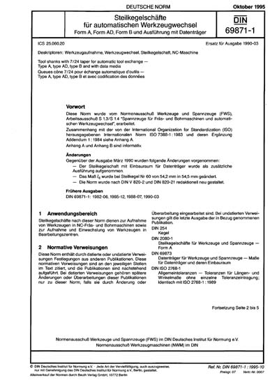 DIN 69871-1:1995 DE - Steilkegelschäfte für automatischen ...