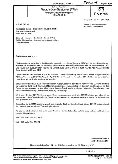 DIN EN 2795:1995 DE - Luft- und Raumfahrt - Fluorcarbon-Elastomer (FPM ...
