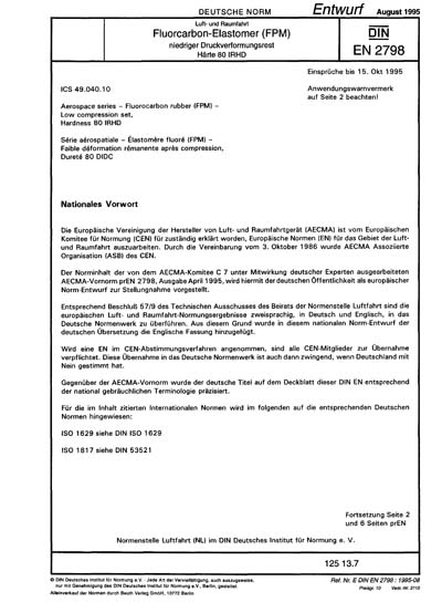 DIN EN 2798:1995 - Aerospace series - Fluorocarbon rubber (FPM) - Low ...