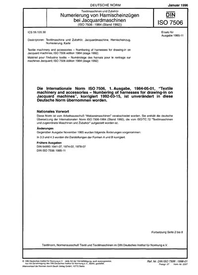 DIN ISO 7506:1996 DE - Textilmaschinen und Zubehör - Numerierung von ...
